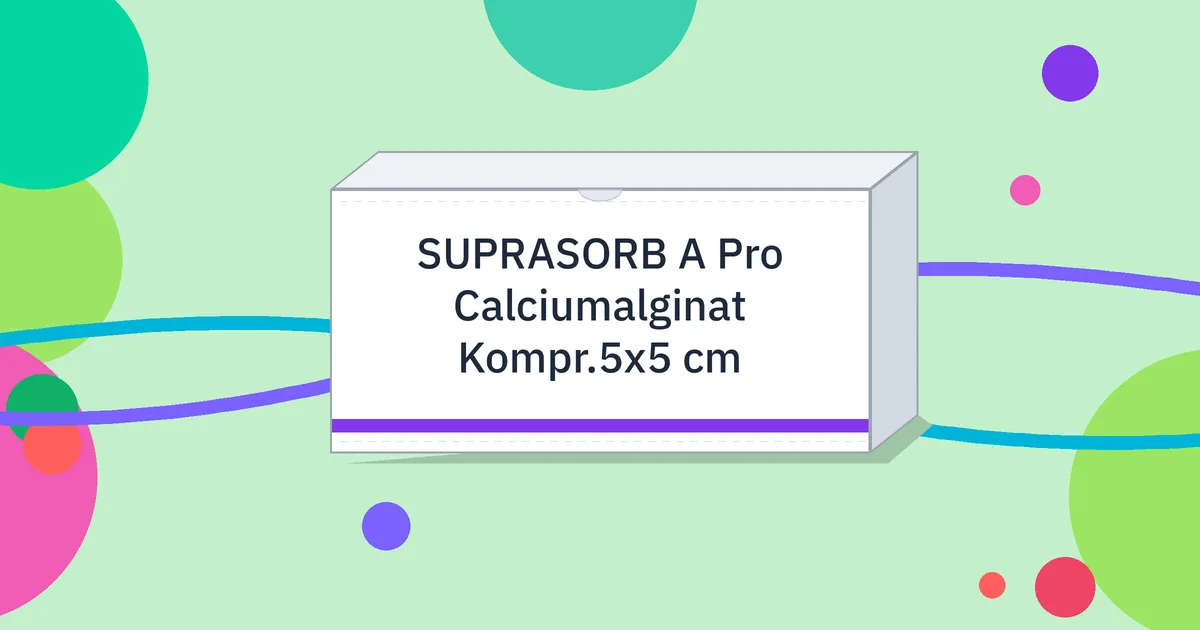 Symbolbild: Packung mit der Aufschrift SUPRASORB A Pro Calciumalginat Kompr.5x5 cm (PZN 16936442) – Verfügbarkeit und Bezug in Apotheken in Frankfurt am Main
