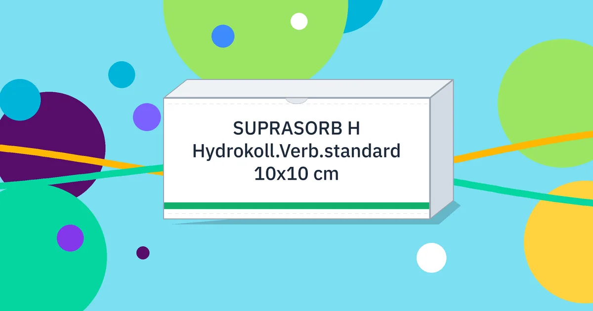 Symbolbild: Packung mit der Aufschrift SUPRASORB H Hydrokoll.Verb.standard 10x10 cm (PZN 10175019) – Verfügbarkeit und Bezug in Apotheken in Frankfurt am Main