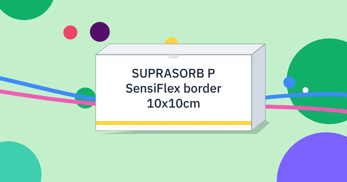Symbolbild: Packung mit der Aufschrift SUPRASORB P SensiFlex border 10x10cm (PZN 19862968) – Verfügbarkeit und Bezug in Apotheken in Frankfurt am Main