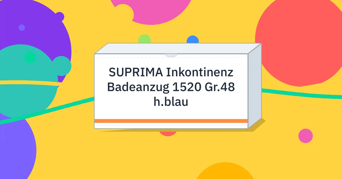 Symbolbild: Packung mit der Aufschrift SUPRIMA Inkontinenz Badeanzug 1520 Gr.48 h.blau (PZN 00724608) – Verfügbarkeit und Bezug in Apotheken in Frankfurt am Main