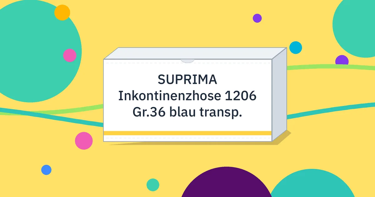 Symbolbild: Packung mit der Aufschrift SUPRIMA Inkontinenzhose 1206 Gr.36 blau transp. (PZN 01515143) – Verfügbarkeit und Bezug in Apotheken in Frankfurt am Main
