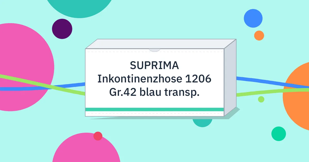 Symbolbild: Packung mit der Aufschrift SUPRIMA Inkontinenzhose 1206 Gr.42 blau transp. (PZN 01515189) – Verfügbarkeit und Bezug in Apotheken in Frankfurt am Main