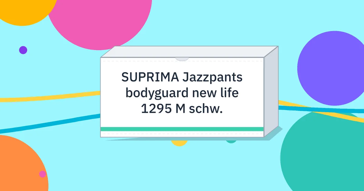 Symbolbild: Packung mit der Aufschrift SUPRIMA Jazzpants bodyguard new life 1295 M schw. (PZN 18401248) – Verfügbarkeit und Bezug in Apotheken in Frankfurt am Main