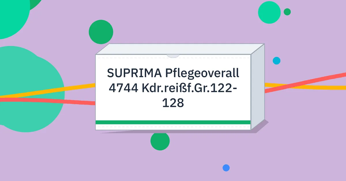 Symbolbild: Packung mit der Aufschrift SUPRIMA Pflegeoverall 4744 Kdr.reißf.Gr.122-128 (PZN 08694433) – Verfügbarkeit und Bezug in Apotheken in Frankfurt am Main