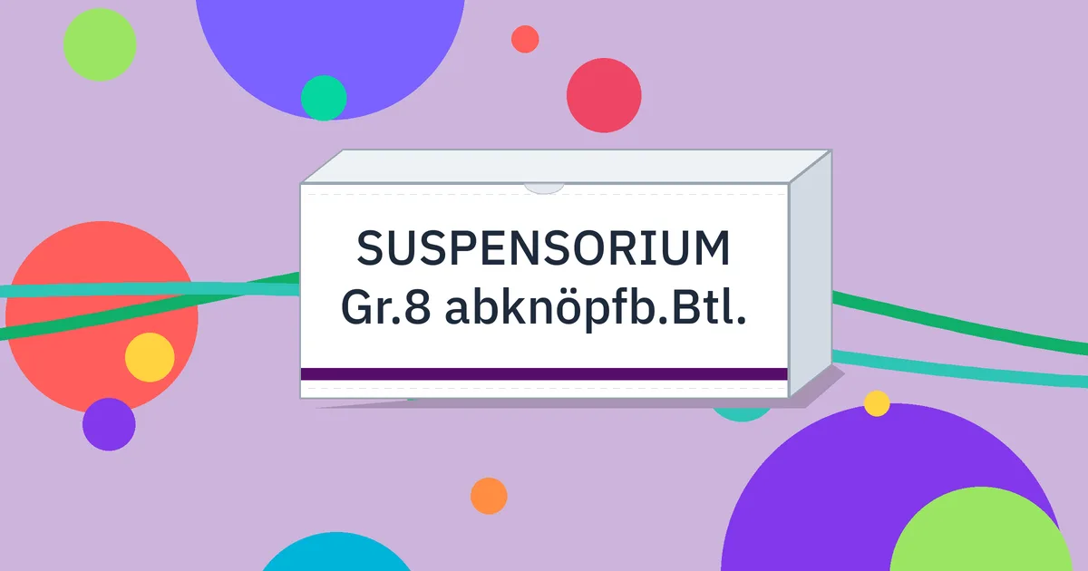 Symbolbild: Packung mit der Aufschrift SUSPENSORIUM Gr.8 abknöpfb.Btl. (PZN 04865464) – Verfügbarkeit und Bezug in Apotheken in Frankfurt am Main