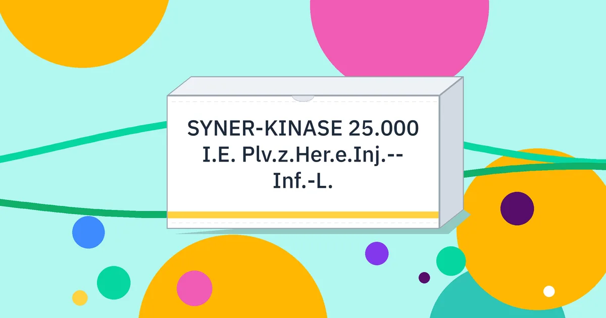 Symbolbild: Packung mit der Aufschrift SYNER-KINASE 25.000 I.E. Plv.z.Her.e.Inj.--Inf.-L. (PZN 17483126) – Verfügbarkeit und Bezug in Apotheken in Frankfurt am Main
