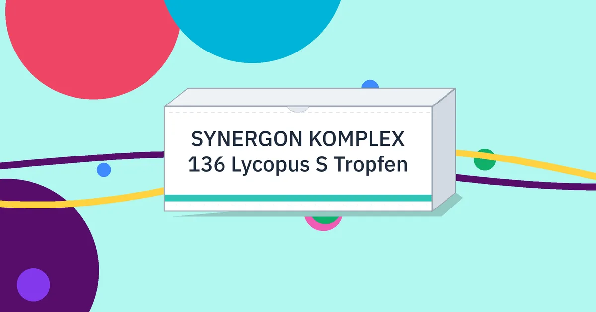 Symbolbild: Packung mit der Aufschrift SYNERGON KOMPLEX 136 Lycopus S Tropfen (PZN 19874664) – Verfügbarkeit und Bezug in Apotheken in Frankfurt am Main