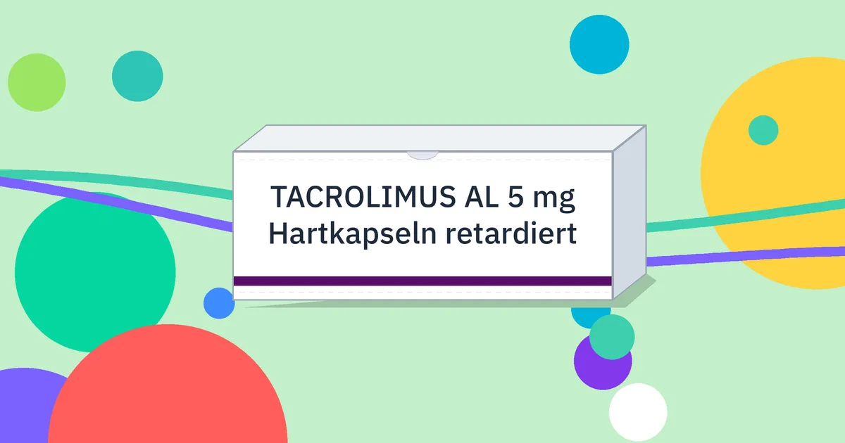 Symbolbild: Packung mit der Aufschrift TACROLIMUS AL 5 mg Hartkapseln retardiert (PZN 18105478) – Verfügbarkeit und Bezug in Apotheken in Frankfurt am Main