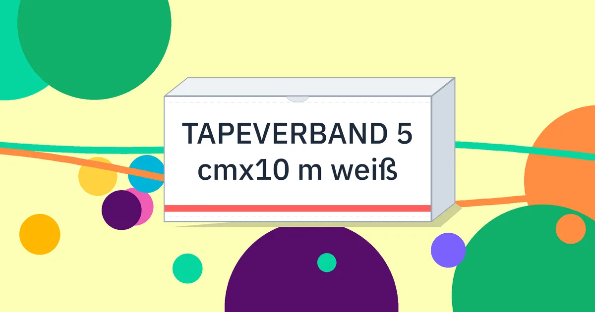 Symbolbild: Packung mit der Aufschrift TAPEVERBAND 5 cmx10 m weiß (PZN 07329163) – Verfügbarkeit und Bezug in Apotheken in Frankfurt am Main