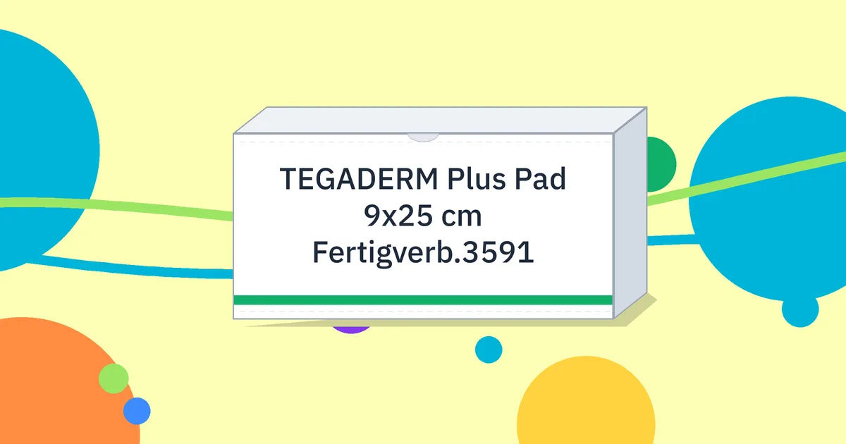 Symbolbild: Packung mit der Aufschrift TEGADERM Plus Pad 9x25 cm Fertigverb.3591 (PZN 07590453) – Verfügbarkeit und Bezug in Apotheken in Frankfurt am Main