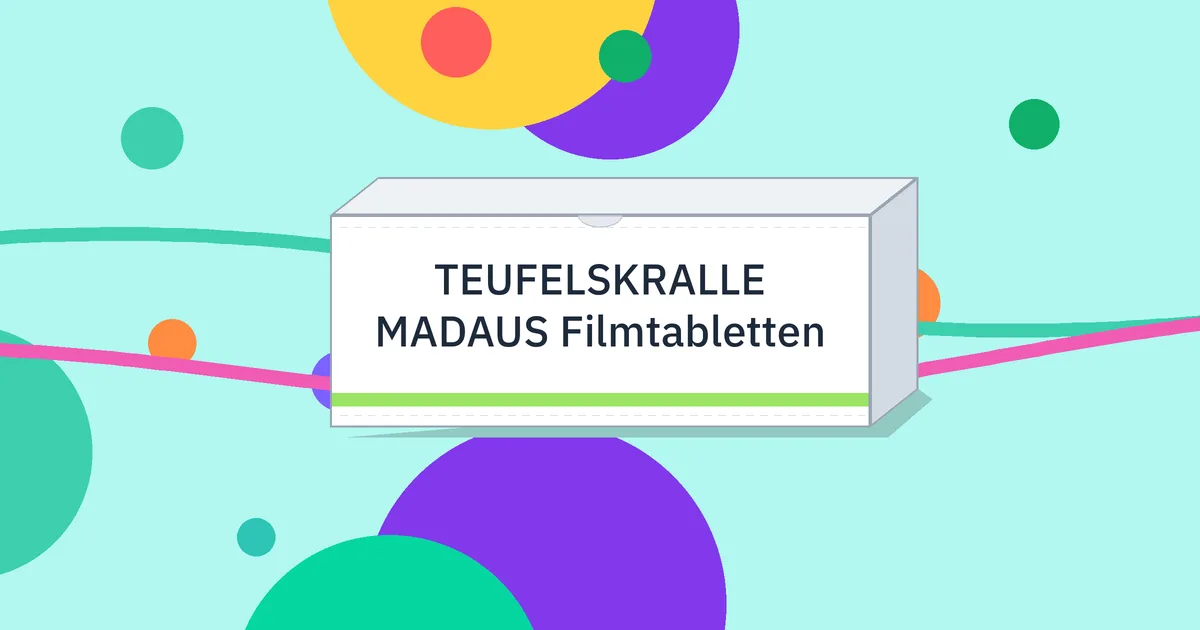 Symbolbild: Packung mit der Aufschrift TEUFELSKRALLE MADAUS Filmtabletten (PZN 15570737) – Verfügbarkeit und Bezug in Apotheken in Frankfurt am Main