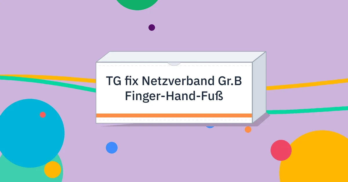 Symbolbild: Packung mit der Aufschrift TG fix Netzverband Gr.B Finger-Hand-Fuß (PZN 12775114) – Verfügbarkeit und Bezug in Apotheken in Frankfurt am Main