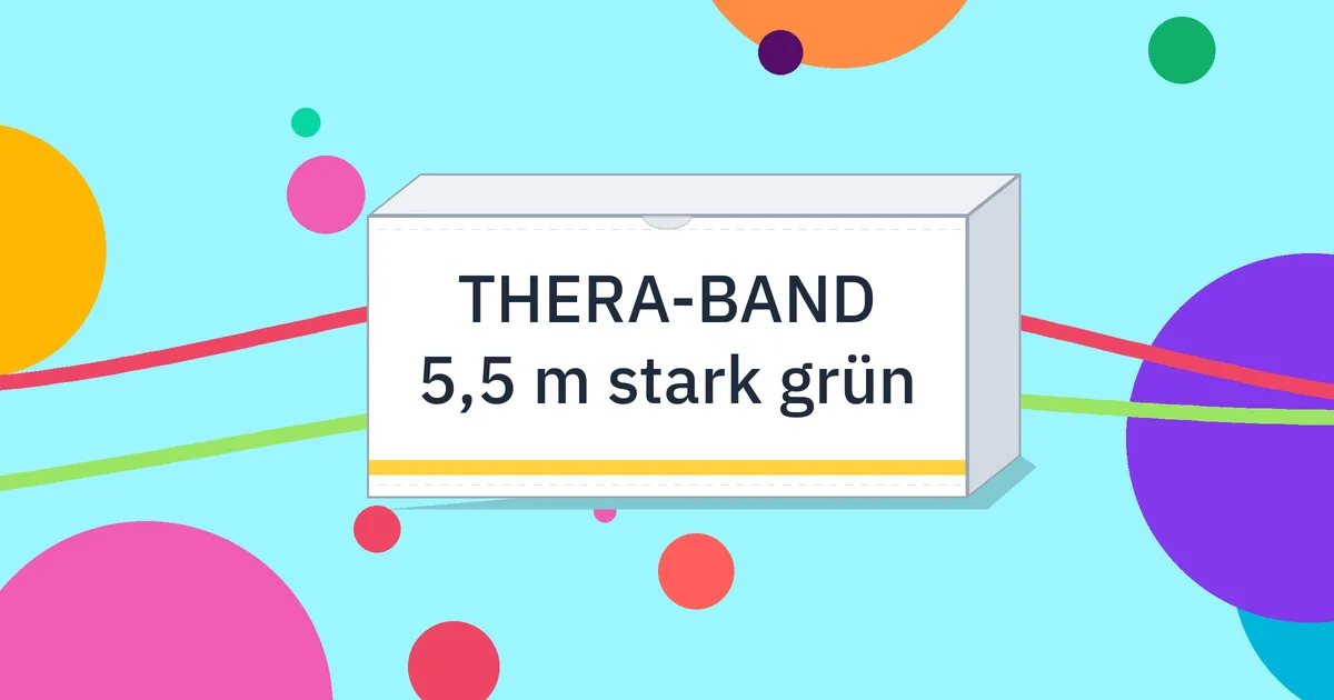 Symbolbild: Packung mit der Aufschrift THERA-BAND 5,5 m stark grün (PZN 00221942) – Verfügbarkeit und Bezug in Apotheken in Frankfurt am Main