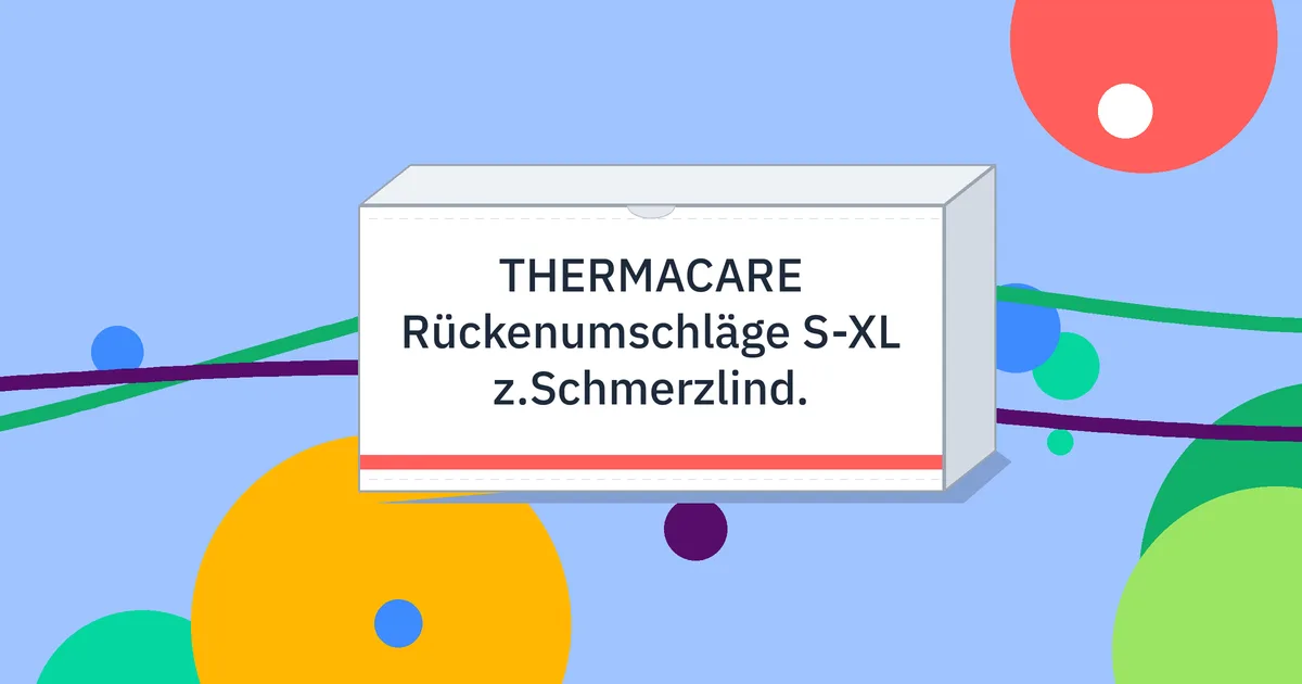 Symbolbild: Packung mit der Aufschrift THERMACARE Rückenumschläge S-XL z.Schmerzlind. (PZN 14051538) – Verfügbarkeit und Bezug in Apotheken in Frankfurt am Main