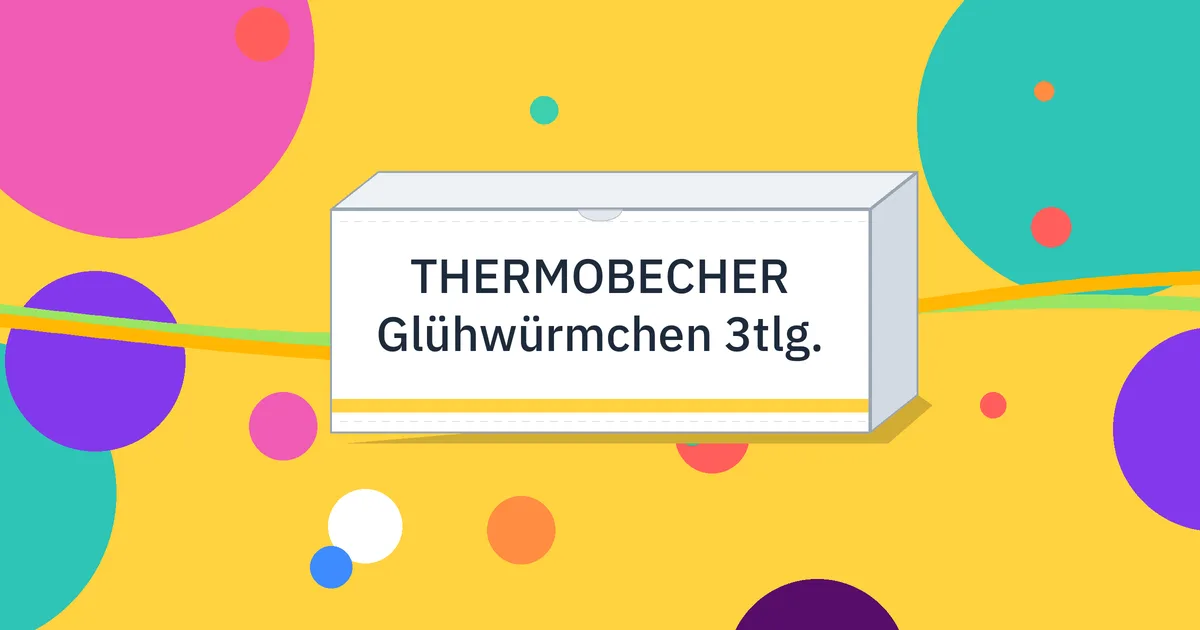 Symbolbild: Packung mit der Aufschrift THERMOBECHER Glühwürmchen 3tlg. (PZN 14037426) – Verfügbarkeit und Bezug in Apotheken in Frankfurt am Main