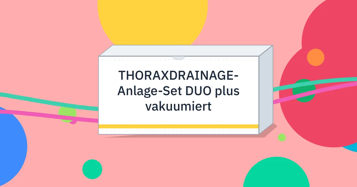 Symbolbild: Packung mit der Aufschrift THORAXDRAINAGE-Anlage-Set DUO plus vakuumiert (PZN 20624062) – Verfügbarkeit und Bezug in Apotheken in Frankfurt am Main
