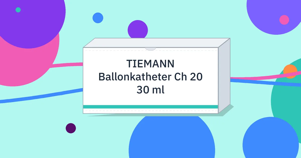 Symbolbild: Packung mit der Aufschrift TIEMANN Ballonkatheter Ch 20 30 ml (PZN 00183532) – Verfügbarkeit und Bezug in Apotheken in Frankfurt am Main