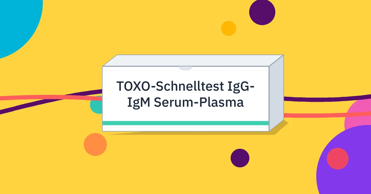 Symbolbild: Packung mit der Aufschrift TOXO-Schnelltest IgG-IgM Serum-Plasma (PZN 19850793) – Verfügbarkeit und Bezug in Apotheken in Frankfurt am Main