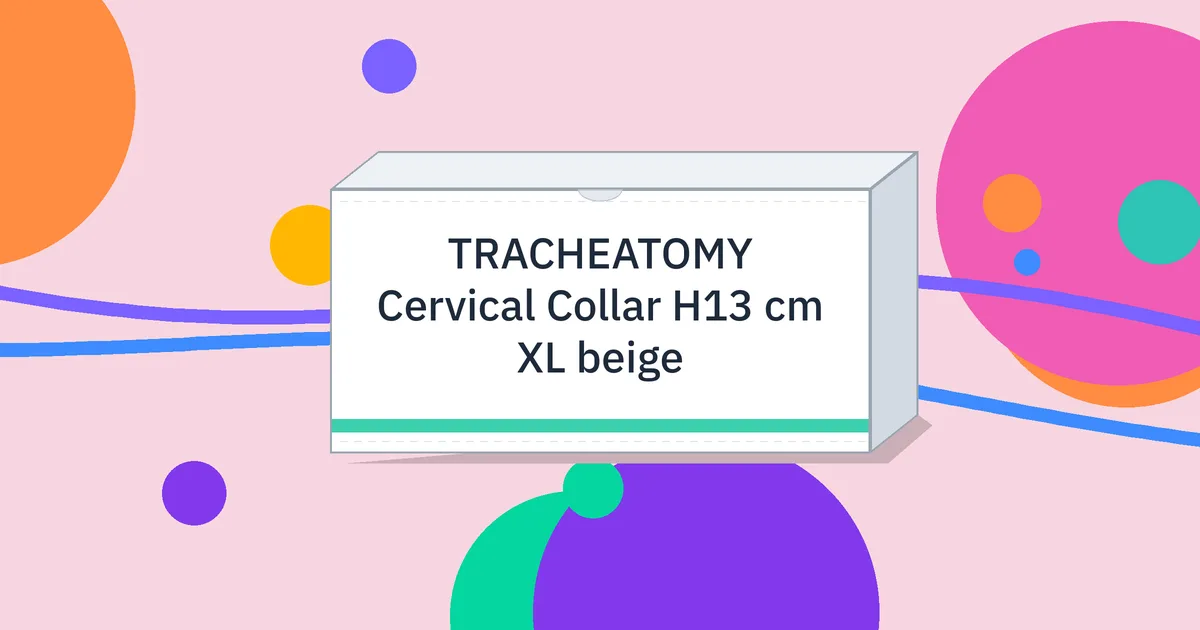Symbolbild: Packung mit der Aufschrift TRACHEATOMY Cervical Collar H13 cm XL beige (PZN 17879427) – Verfügbarkeit und Bezug in Apotheken in Frankfurt am Main