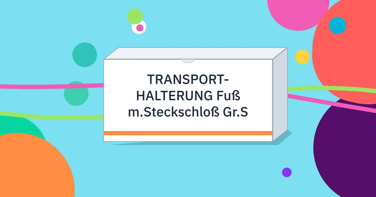 Symbolbild: Packung mit der Aufschrift TRANSPORT-HALTERUNG Fuß m.Steckschloß Gr.S (PZN 17280067) – Verfügbarkeit und Bezug in Apotheken in Frankfurt am Main