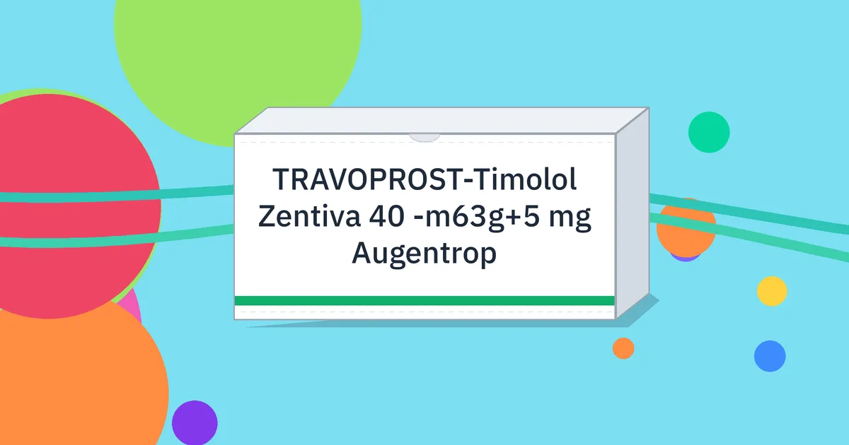 Symbolbild: Packung mit der Aufschrift TRAVOPROST-Timolol Zentiva 40 -m63g+5 mg Augentrop (PZN 13580884) – Verfügbarkeit und Bezug in Apotheken in Frankfurt am Main