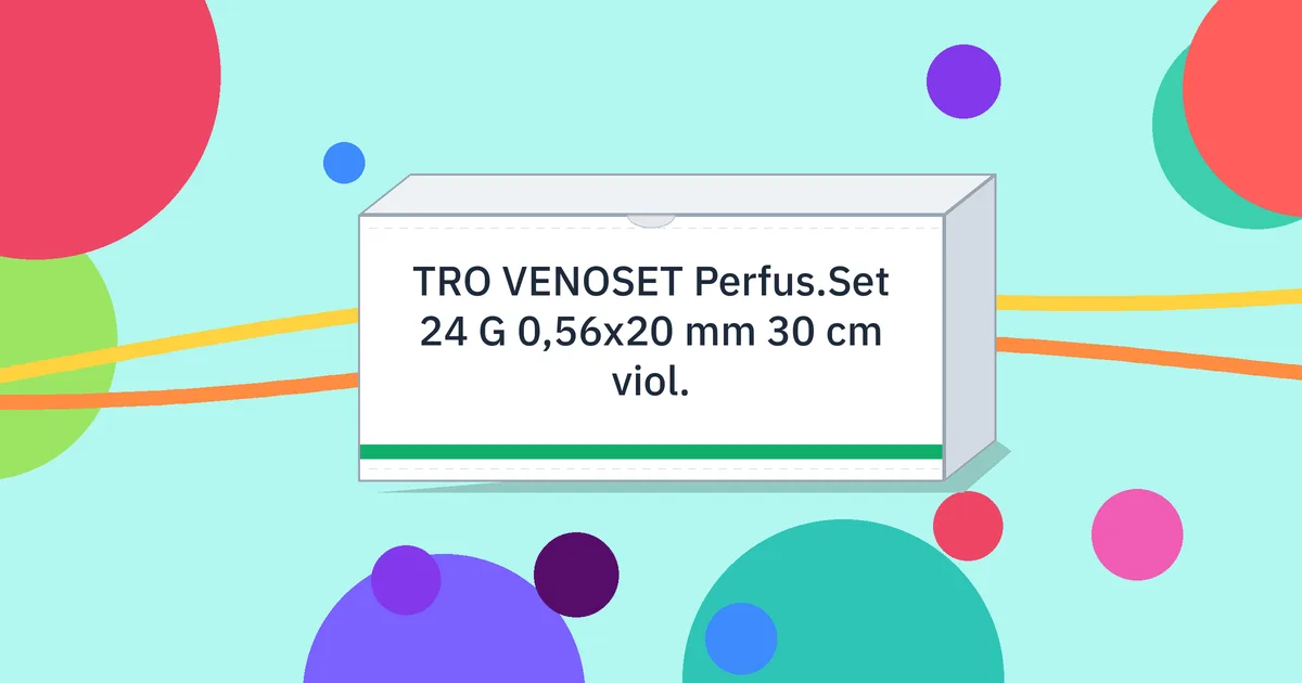 Symbolbild: Packung mit der Aufschrift TRO VENOSET Perfus.Set 24 G 0,56x20 mm 30 cm viol. (PZN 12366060) – Verfügbarkeit und Bezug in Apotheken in Frankfurt am Main