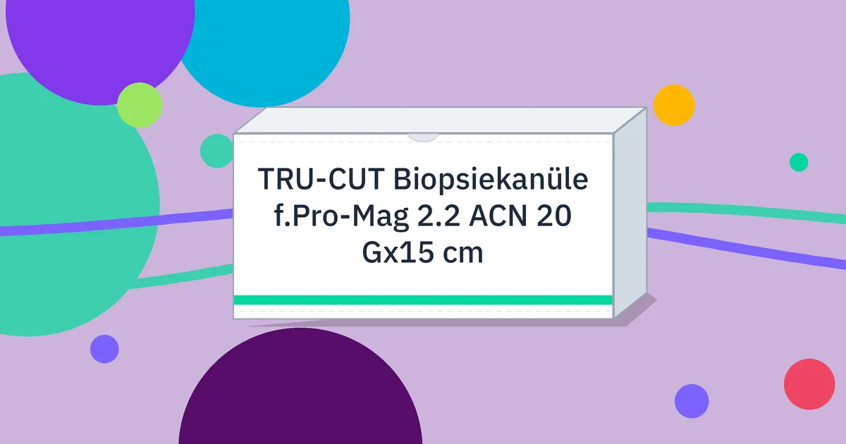 Symbolbild: Packung mit der Aufschrift TRU-CUT Biopsiekanüle f.Pro-Mag 2.2 ACN 20 Gx15 cm (PZN 07096664) – Verfügbarkeit und Bezug in Apotheken in Frankfurt am Main