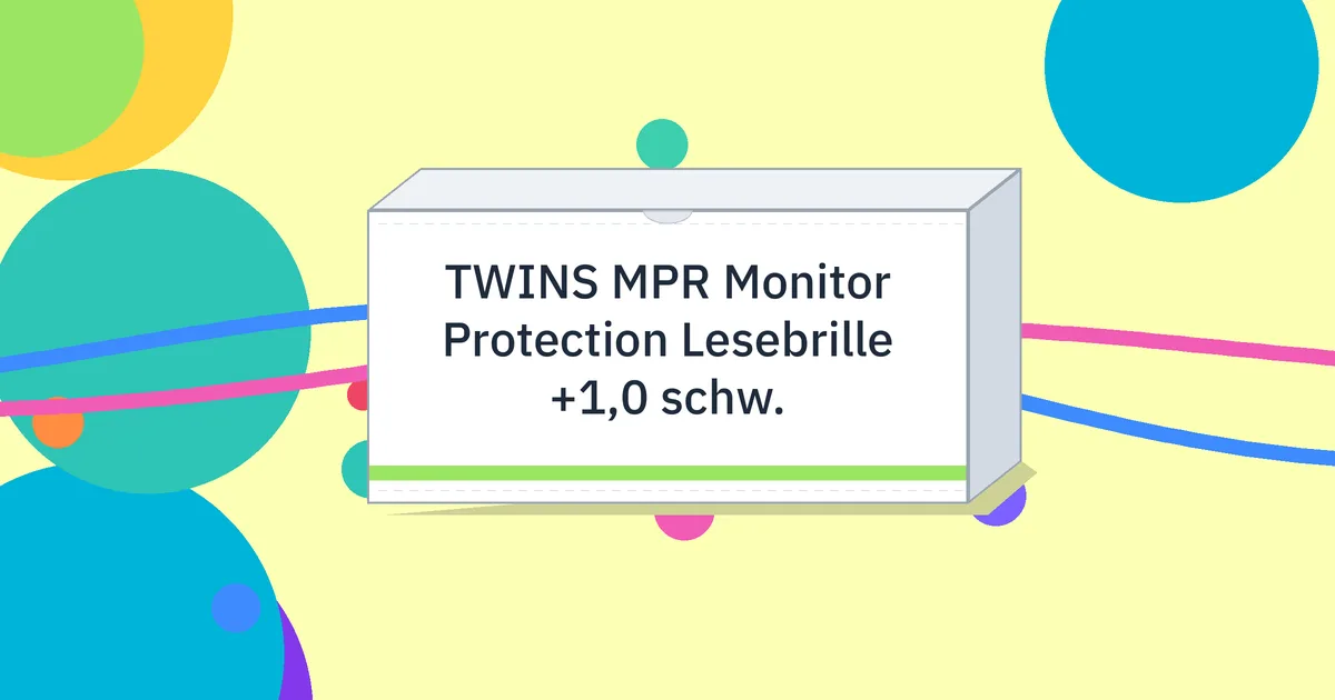 Symbolbild: Packung mit der Aufschrift TWINS MPR Monitor Protection Lesebrille +1,0 schw. (PZN 13344244) – Verfügbarkeit und Bezug in Apotheken in Frankfurt am Main