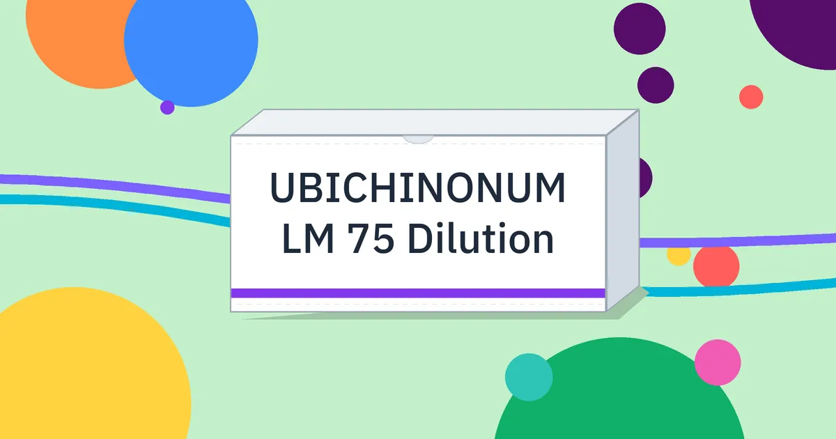Symbolbild: Packung mit der Aufschrift UBICHINONUM LM 75 Dilution (PZN 13255078) – Verfügbarkeit und Bezug in Apotheken in Frankfurt am Main