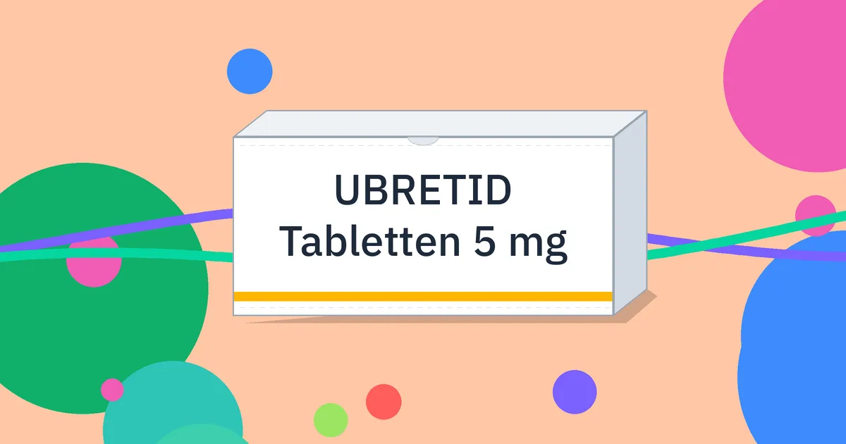 Symbolbild: Packung mit der Aufschrift UBRETID Tabletten 5 mg (PZN 13443934) – Verfügbarkeit und Bezug in Apotheken in Frankfurt am Main