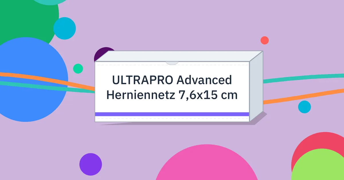 Symbolbild: Packung mit der Aufschrift ULTRAPRO Advanced Herniennetz 7,6x15 cm (PZN 18330838) – Verfügbarkeit und Bezug in Apotheken in Frankfurt am Main