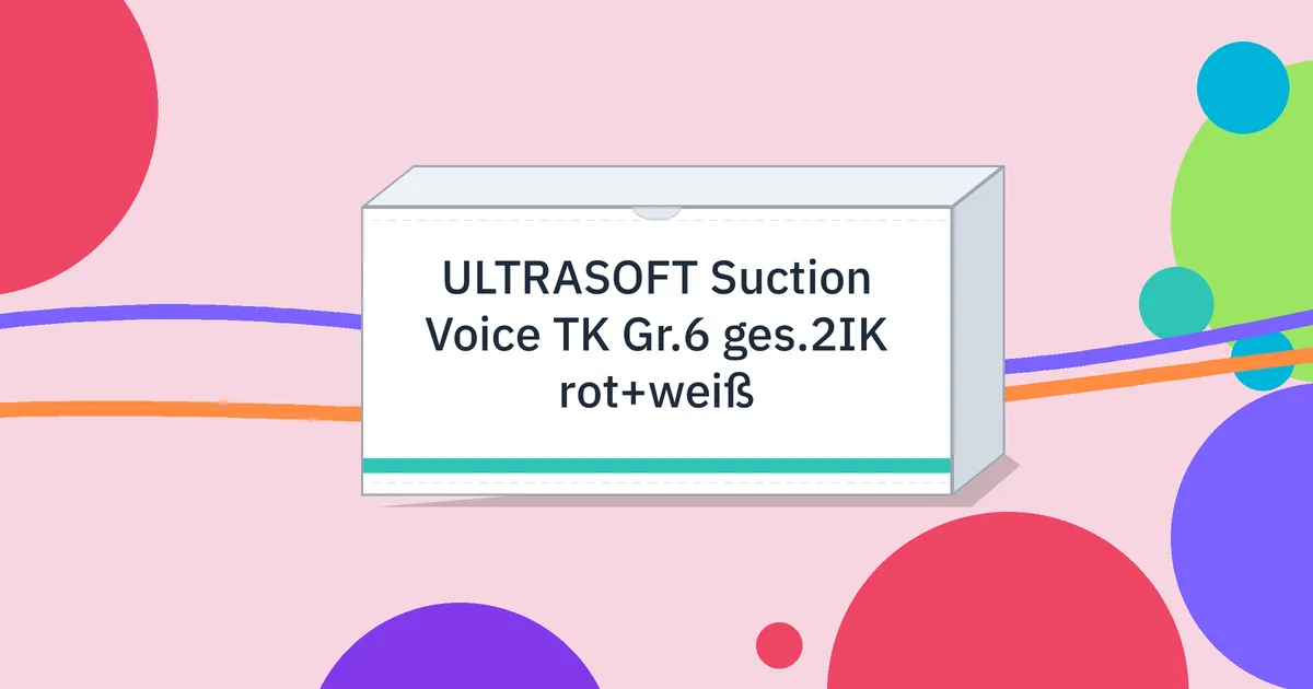 Symbolbild: Packung mit der Aufschrift ULTRASOFT Suction Voice TK Gr.6 ges.2IK rot+weiß (PZN 10731584) – Verfügbarkeit und Bezug in Apotheken in Frankfurt am Main