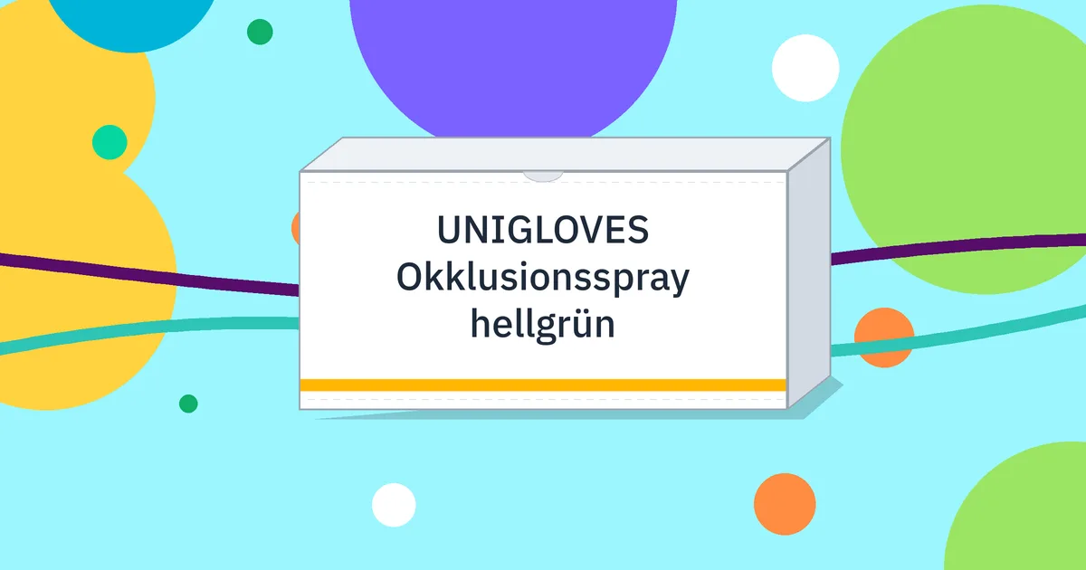 Symbolbild: Packung mit der Aufschrift UNIGLOVES Okklusionsspray hellgrün (PZN 19518320) – Verfügbarkeit und Bezug in Apotheken in Frankfurt am Main