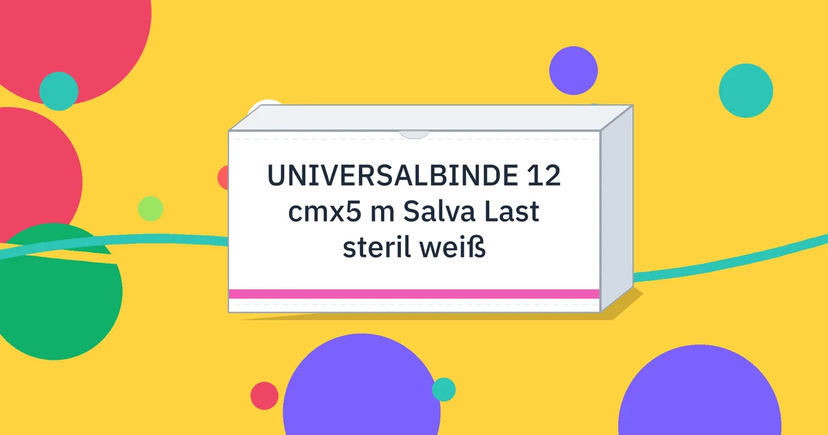 Symbolbild: Packung mit der Aufschrift UNIVERSALBINDE 12 cmx5 m Salva Last steril weiß (PZN 17152085) – Verfügbarkeit und Bezug in Apotheken in Frankfurt am Main