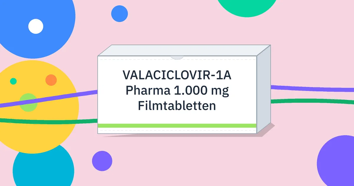 Symbolbild: Packung mit der Aufschrift VALACICLOVIR-1A Pharma 1.000 mg Filmtabletten (PZN 05486303) – Verfügbarkeit und Bezug in Apotheken in Frankfurt am Main