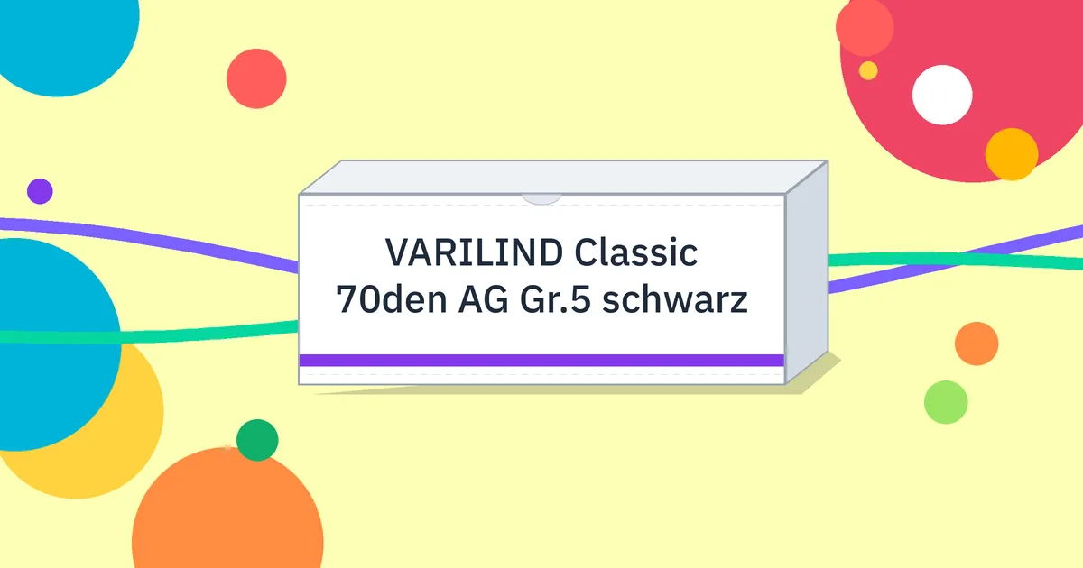 Symbolbild: Packung mit der Aufschrift VARILIND Classic 70den AG Gr.5 schwarz (PZN 09521634) – Verfügbarkeit und Bezug in Apotheken in Frankfurt am Main