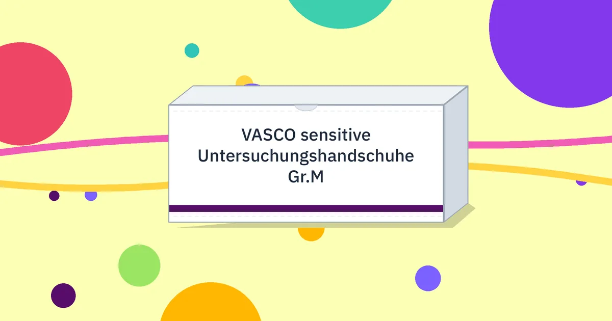 Symbolbild: Packung mit der Aufschrift VASCO sensitive Untersuchungshandschuhe Gr.M (PZN 00801088) – Verfügbarkeit und Bezug in Apotheken in Frankfurt am Main