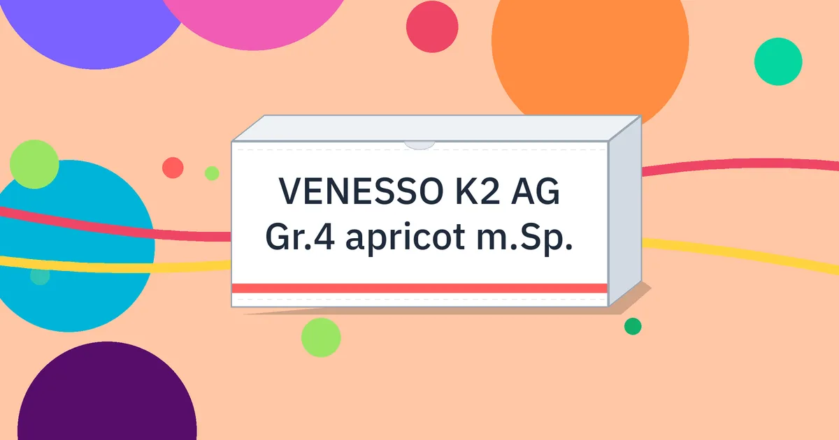 Symbolbild: Packung mit der Aufschrift VENESSO K2 AG Gr.4 apricot m.Sp. (PZN 03275766) – Verfügbarkeit und Bezug in Apotheken in Frankfurt am Main