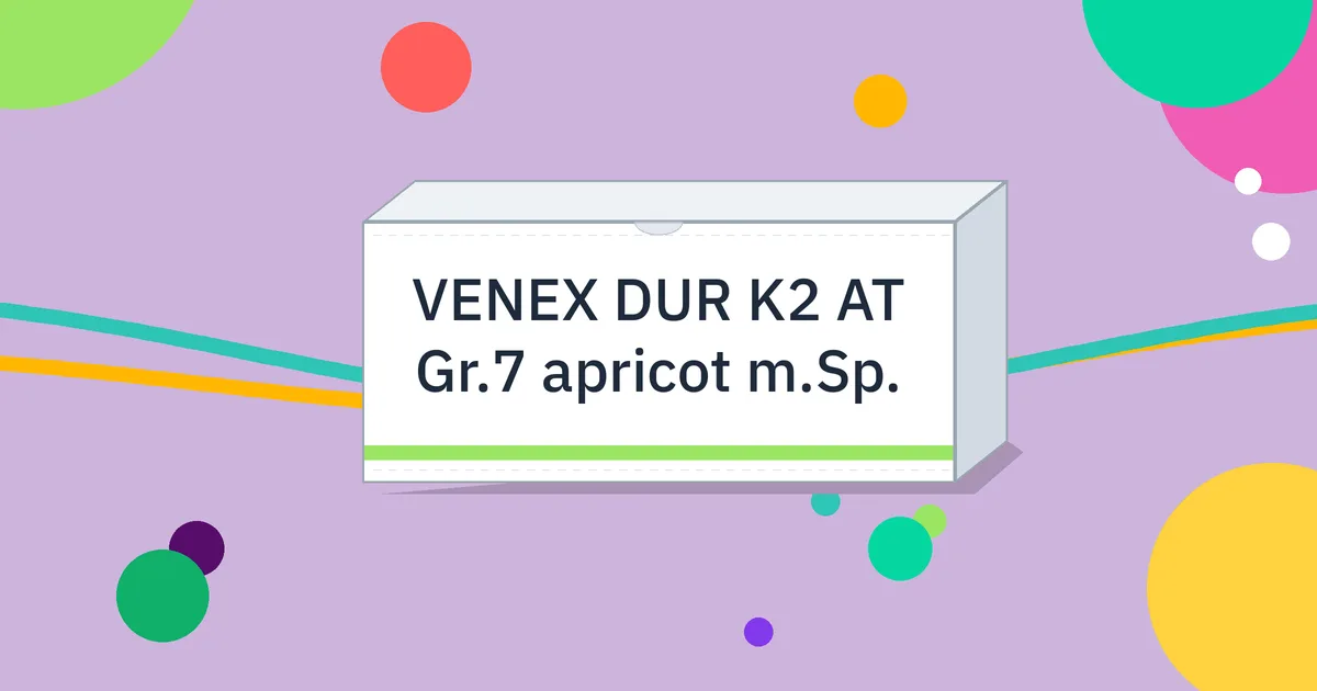 Symbolbild: Packung mit der Aufschrift VENEX DUR K2 AT Gr.7 apricot m.Sp. (PZN 03221919) – Verfügbarkeit und Bezug in Apotheken in Frankfurt am Main