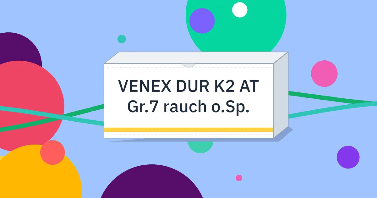 Symbolbild: Packung mit der Aufschrift VENEX DUR K2 AT Gr.7 rauch o.Sp. (PZN 03222994) – Verfügbarkeit und Bezug in Apotheken in Frankfurt am Main