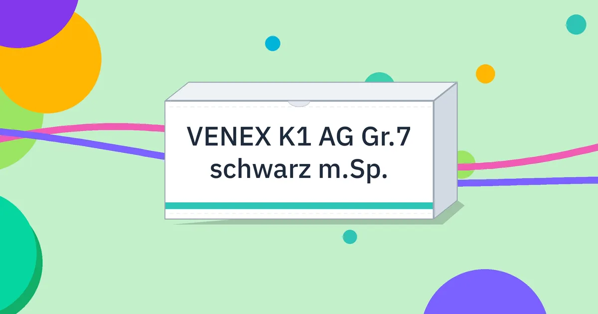 Symbolbild: Packung mit der Aufschrift VENEX K1 AG Gr.7 schwarz m.Sp. (PZN 03187996) – Verfügbarkeit und Bezug in Apotheken in Frankfurt am Main