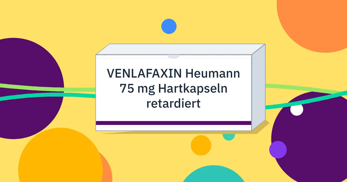 Symbolbild: Packung mit der Aufschrift VENLAFAXIN Heumann 75 mg Hartkapseln retardiert (PZN 01918243) – Verfügbarkeit und Bezug in Apotheken in Frankfurt am Main