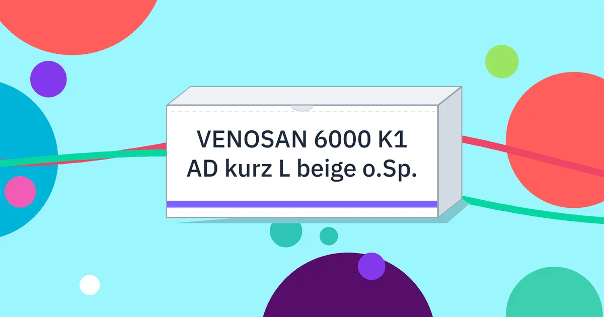 Symbolbild: Packung mit der Aufschrift VENOSAN 6000 K1 AD kurz L beige o.Sp. (PZN 17171059) – Verfügbarkeit und Bezug in Apotheken in Frankfurt am Main