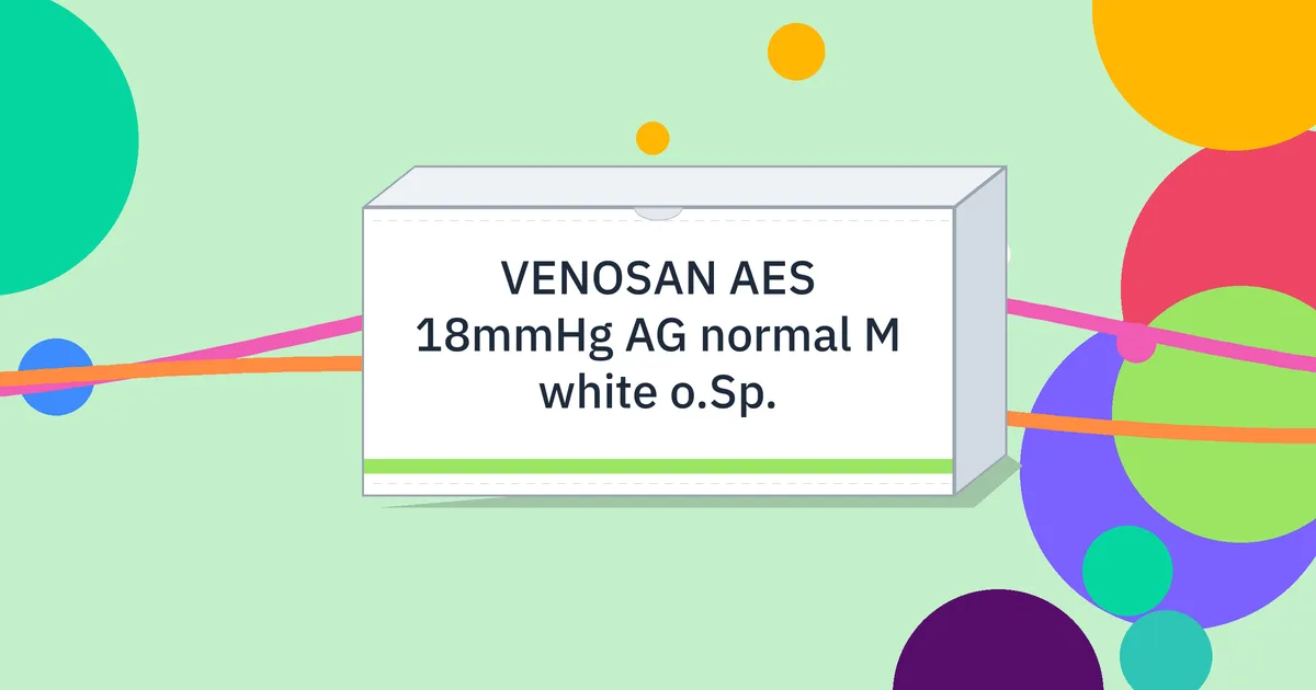Symbolbild: Packung mit der Aufschrift VENOSAN AES 18mmHg AG normal M white o.Sp. (PZN 15298821) – Verfügbarkeit und Bezug in Apotheken in Frankfurt am Main