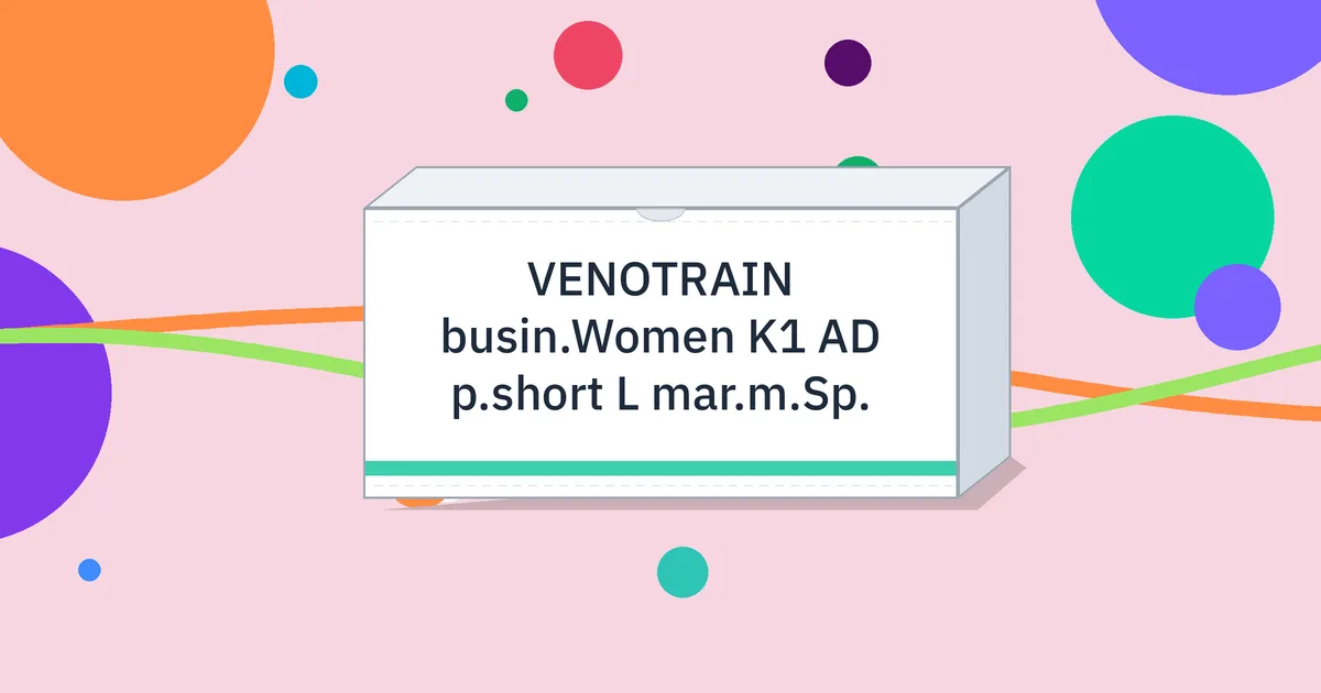 Symbolbild: Packung mit der Aufschrift VENOTRAIN busin.Women K1 AD p.short L mar.m.Sp. (PZN 10195111) – Verfügbarkeit und Bezug in Apotheken in Frankfurt am Main
