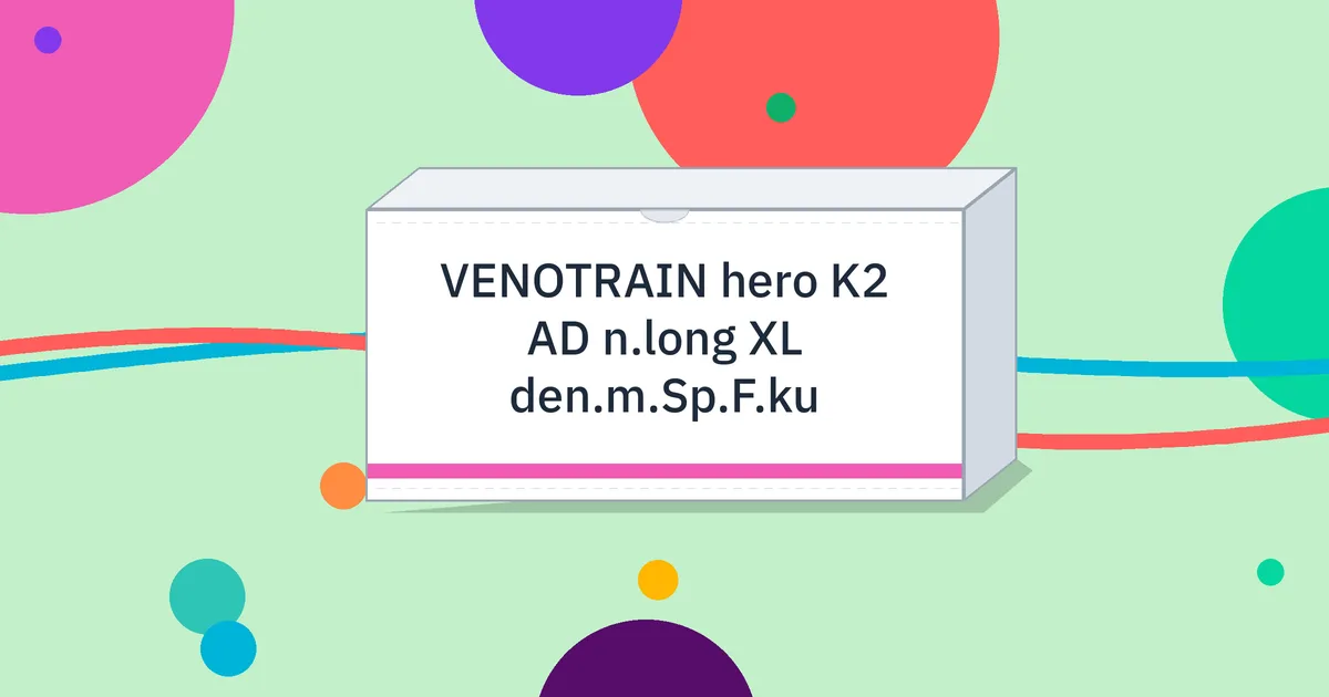 Symbolbild: Packung mit der Aufschrift VENOTRAIN hero K2 AD n.long XL den.m.Sp.F.ku (PZN 19190807) – Verfügbarkeit und Bezug in Apotheken in Frankfurt am Main