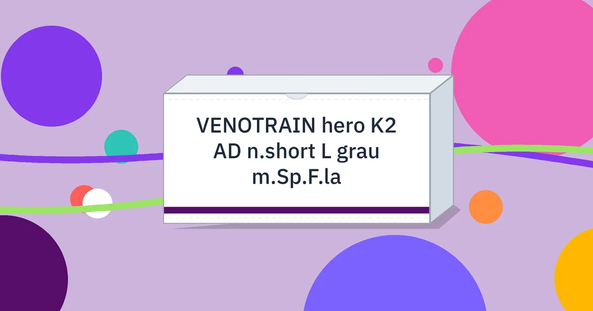 Symbolbild: Packung mit der Aufschrift VENOTRAIN hero K2 AD n.short L grau m.Sp.F.la (PZN 19190434) – Verfügbarkeit und Bezug in Apotheken in Frankfurt am Main