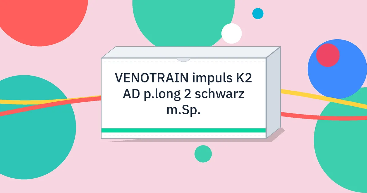 Symbolbild: Packung mit der Aufschrift VENOTRAIN impuls K2 AD p.long 2 schwarz m.Sp. (PZN 00622836) – Verfügbarkeit und Bezug in Apotheken in Frankfurt am Main