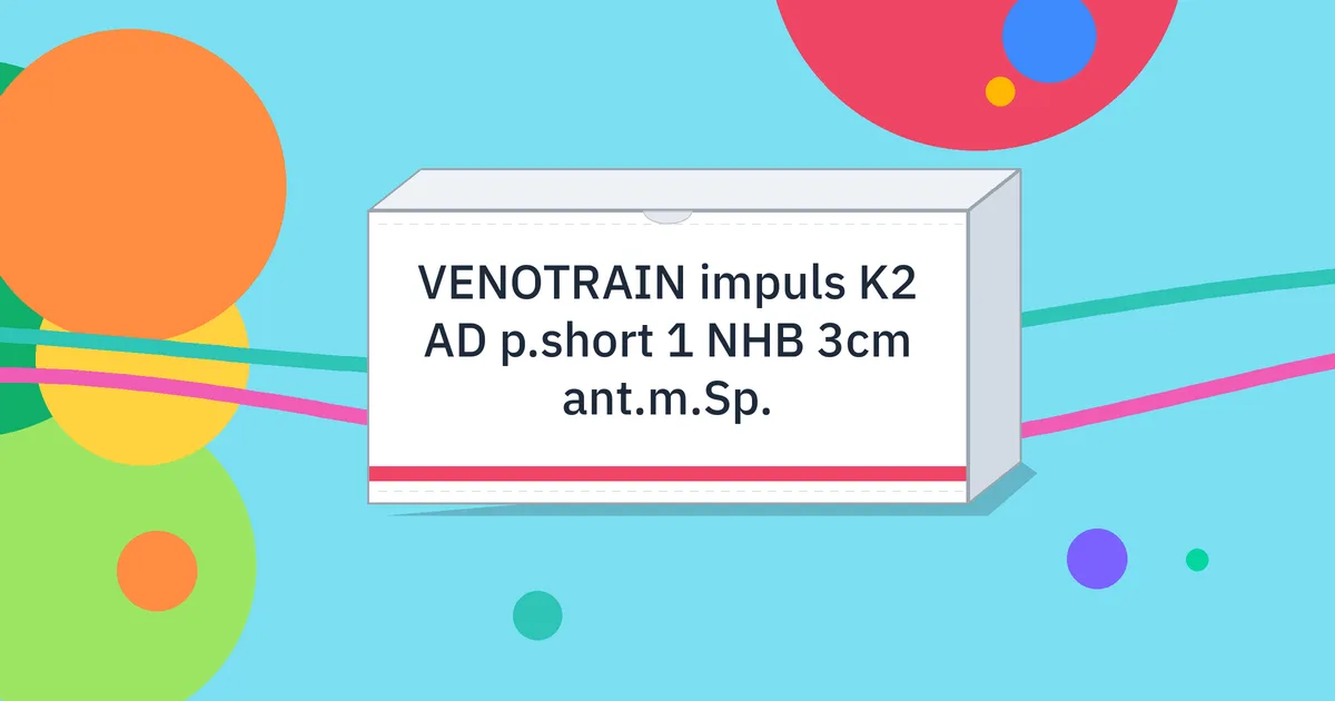 Symbolbild: Packung mit der Aufschrift VENOTRAIN impuls K2 AD p.short 1 NHB 3cm ant.m.Sp. (PZN 15224142) – Verfügbarkeit und Bezug in Apotheken in Frankfurt am Main