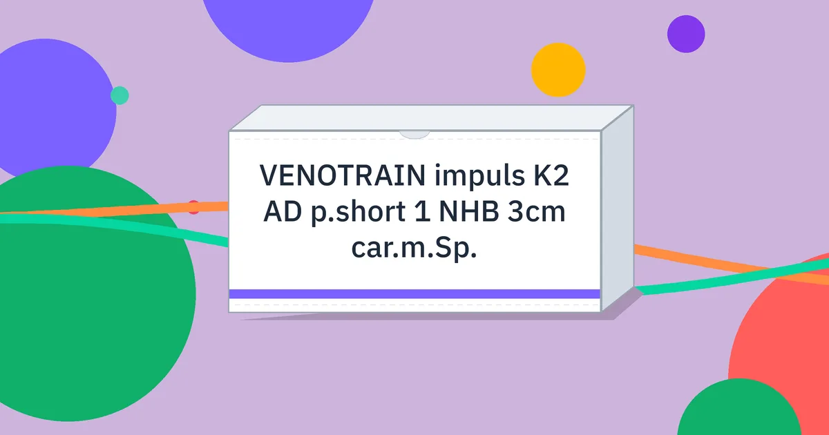 Symbolbild: Packung mit der Aufschrift VENOTRAIN impuls K2 AD p.short 1 NHB 3cm car.m.Sp. (PZN 00646363) – Verfügbarkeit und Bezug in Apotheken in Frankfurt am Main